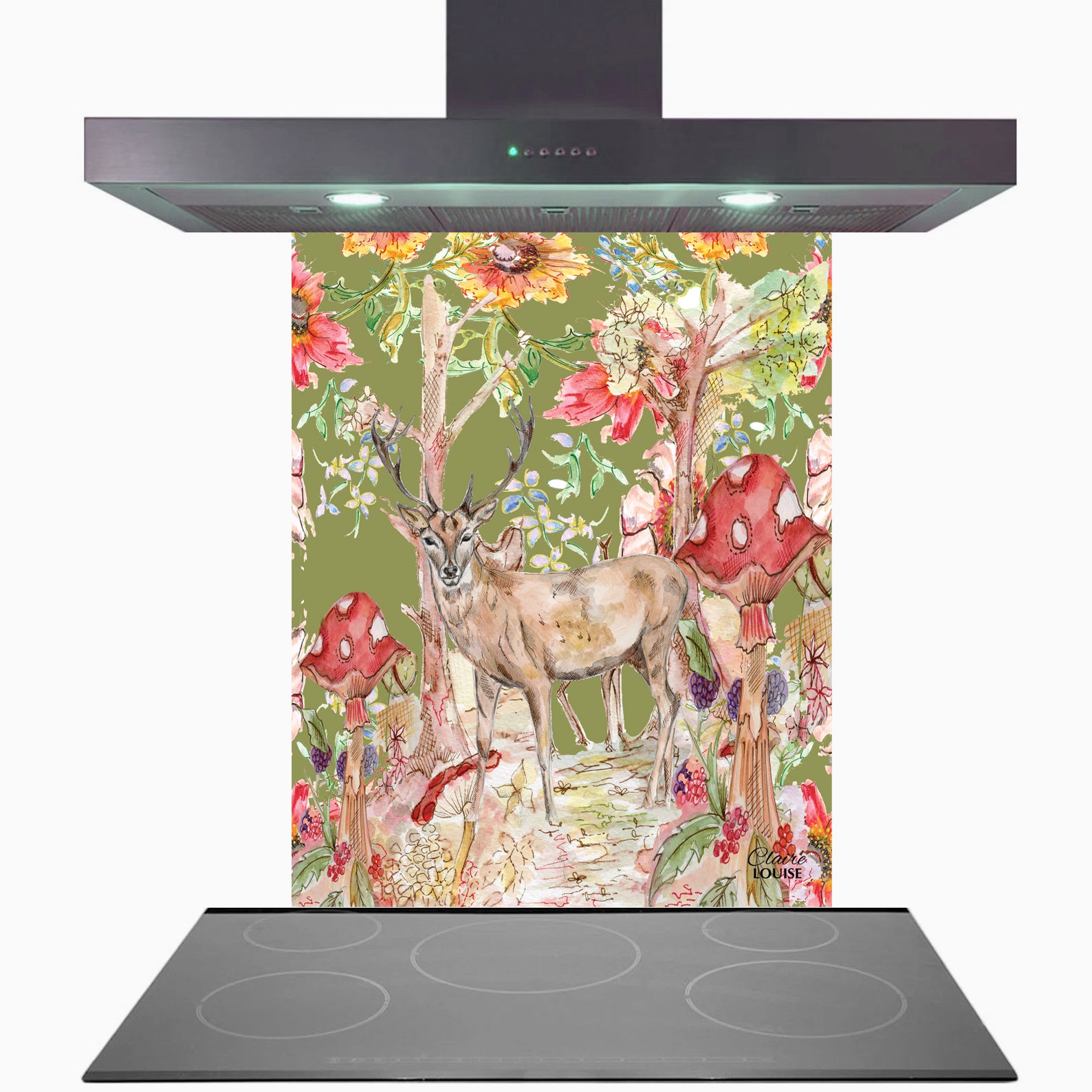 Whimsical Stag Glass Kitchen Splashback – Warren Reed - Designer