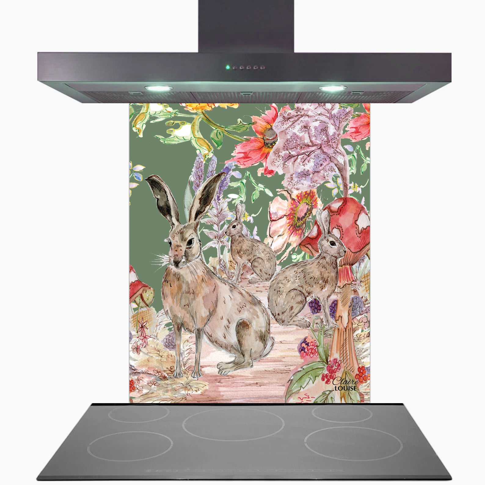 Whimsical Hare Glass Kitchen Splashback – Warren Reed - Designer